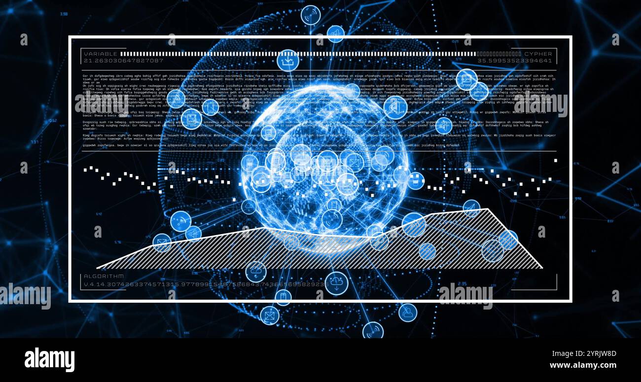 Digital globe with data points and binary coding, global network image Stock Photo - Alamy