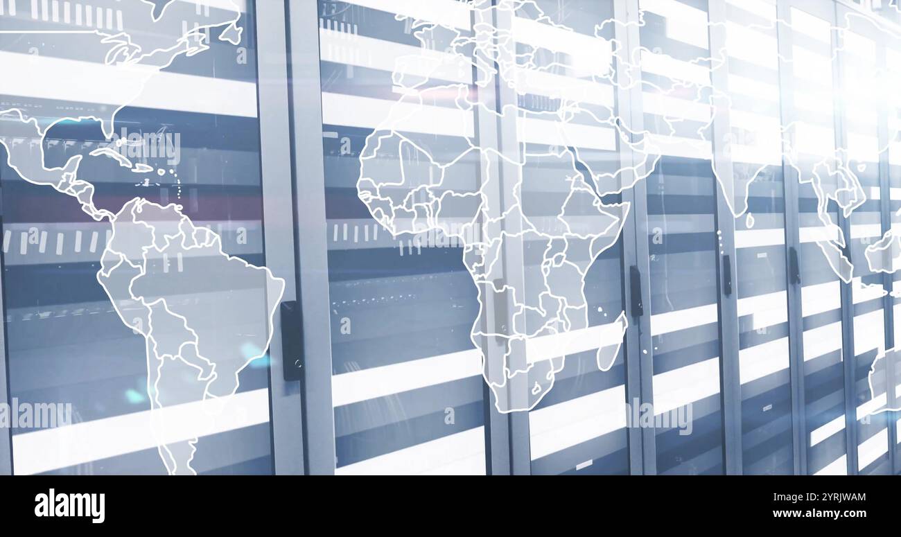 Image of world map over server room Stock Photo - Alamy