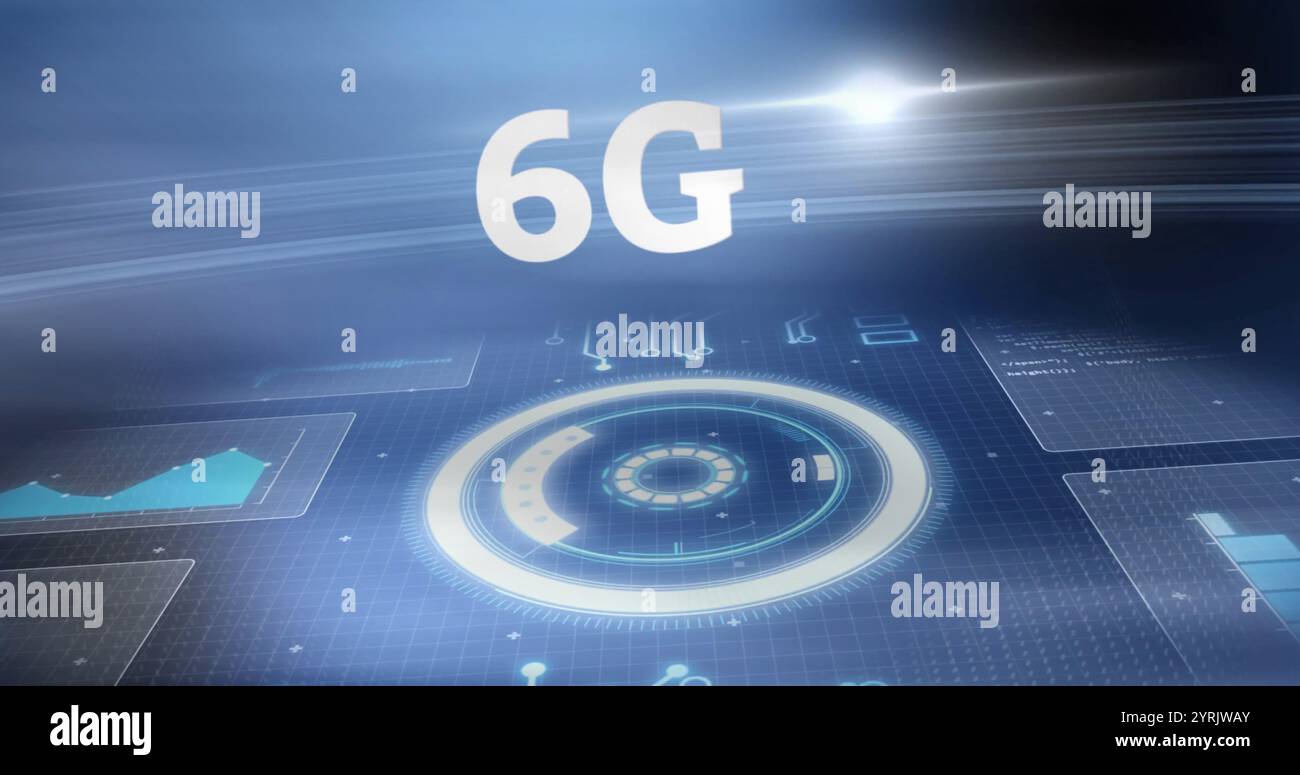 6G technology image over futuristic digital interface with graphs and ...