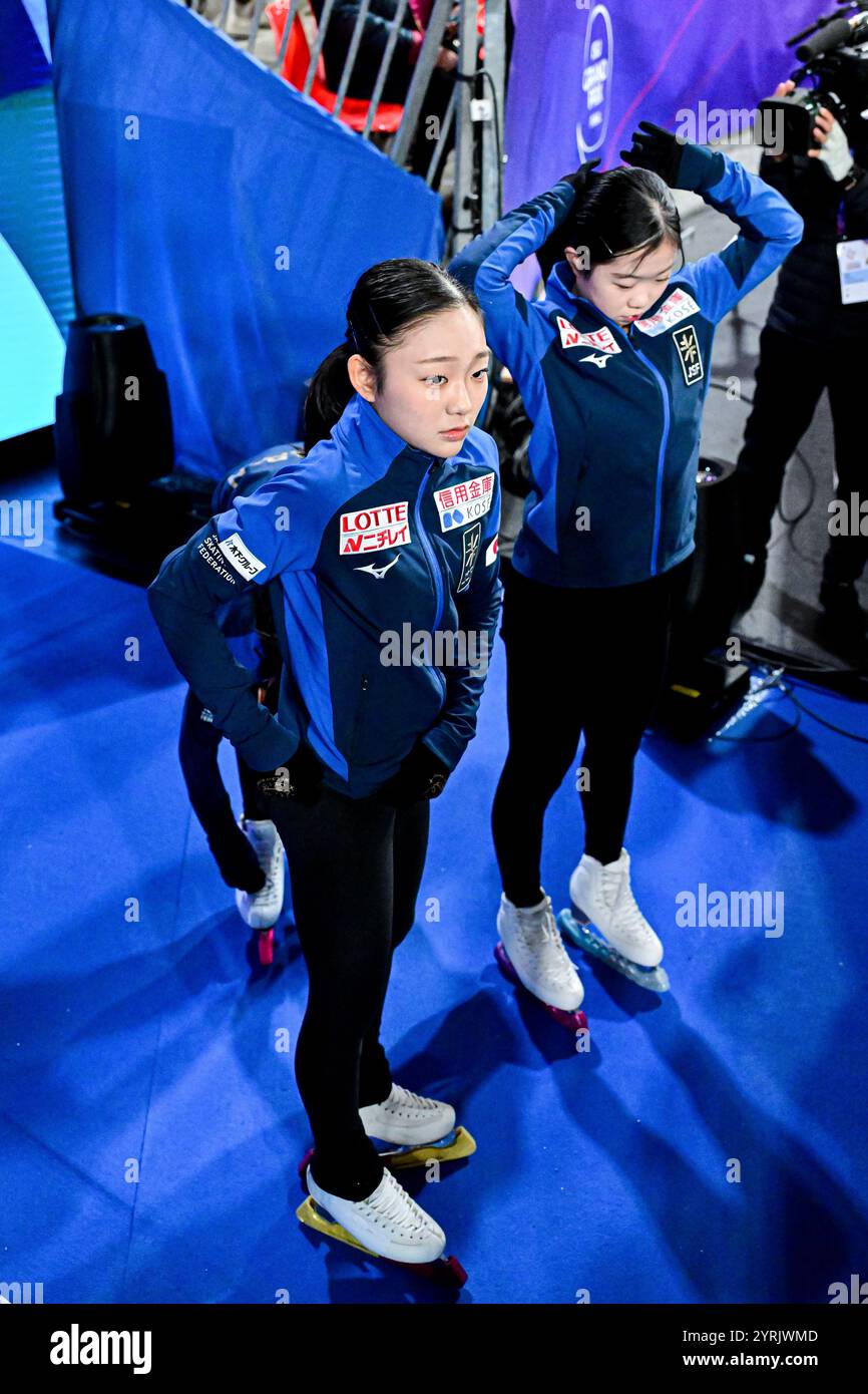 L-R, Karouko WADA (JPN) and Ami NAKAI (JPN), during Junior Women Practice, at the ISU Grand Prix ...