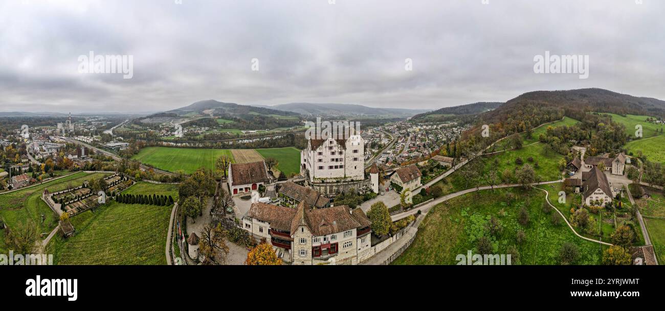 Drone view at the castle of Wildegg on Switzerland Stock Photo - Alamy