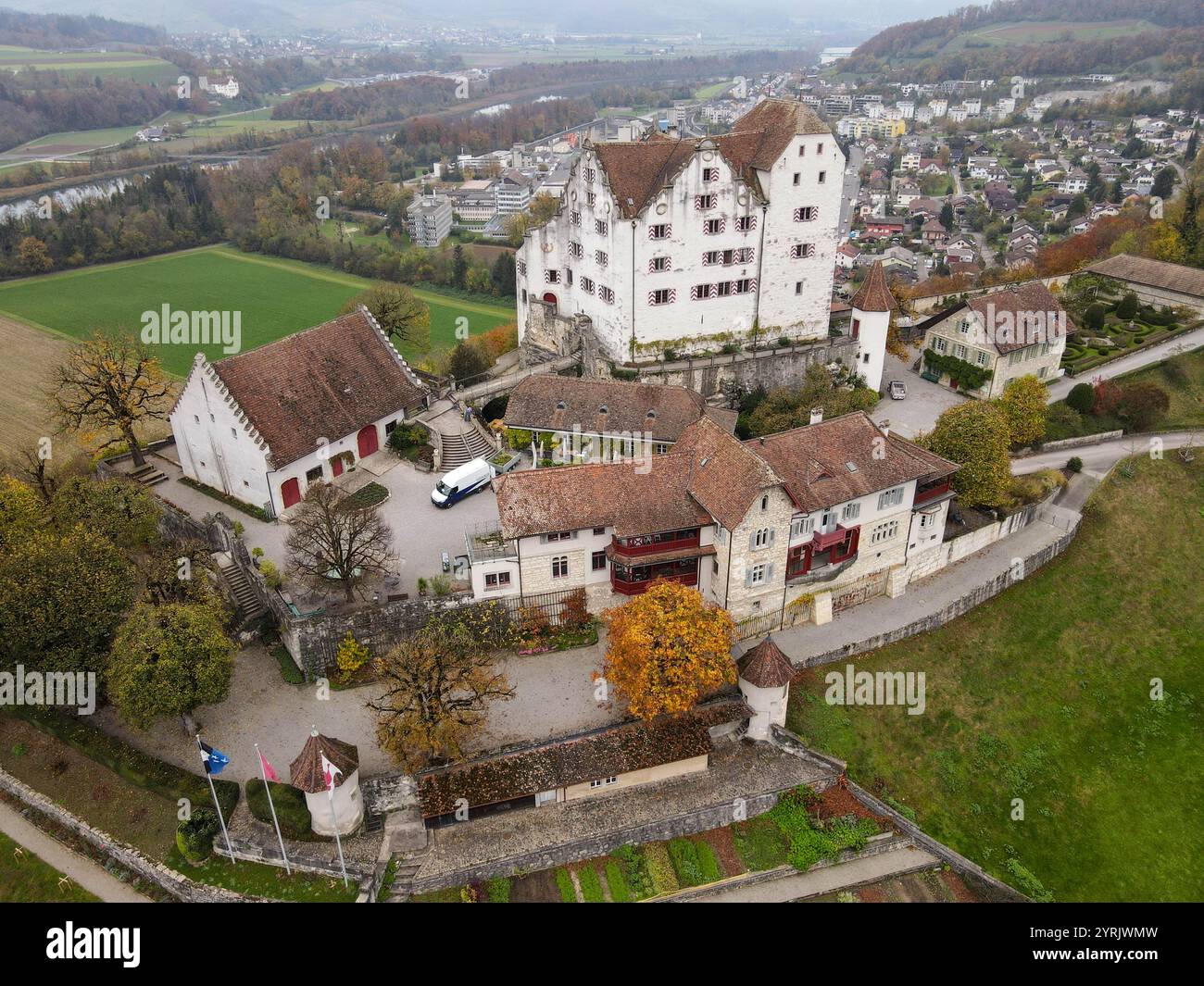 Drone view at the castle of Wildegg on Switzerland Stock Photo - Alamy