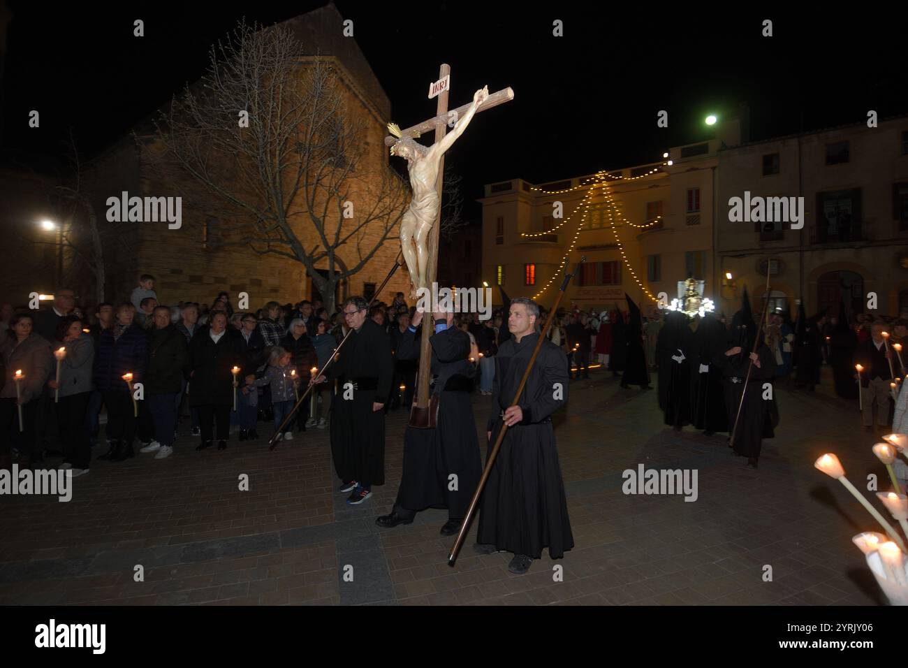 Traditional Easter parade in Besalu (Dia del Dolors) in the background ...