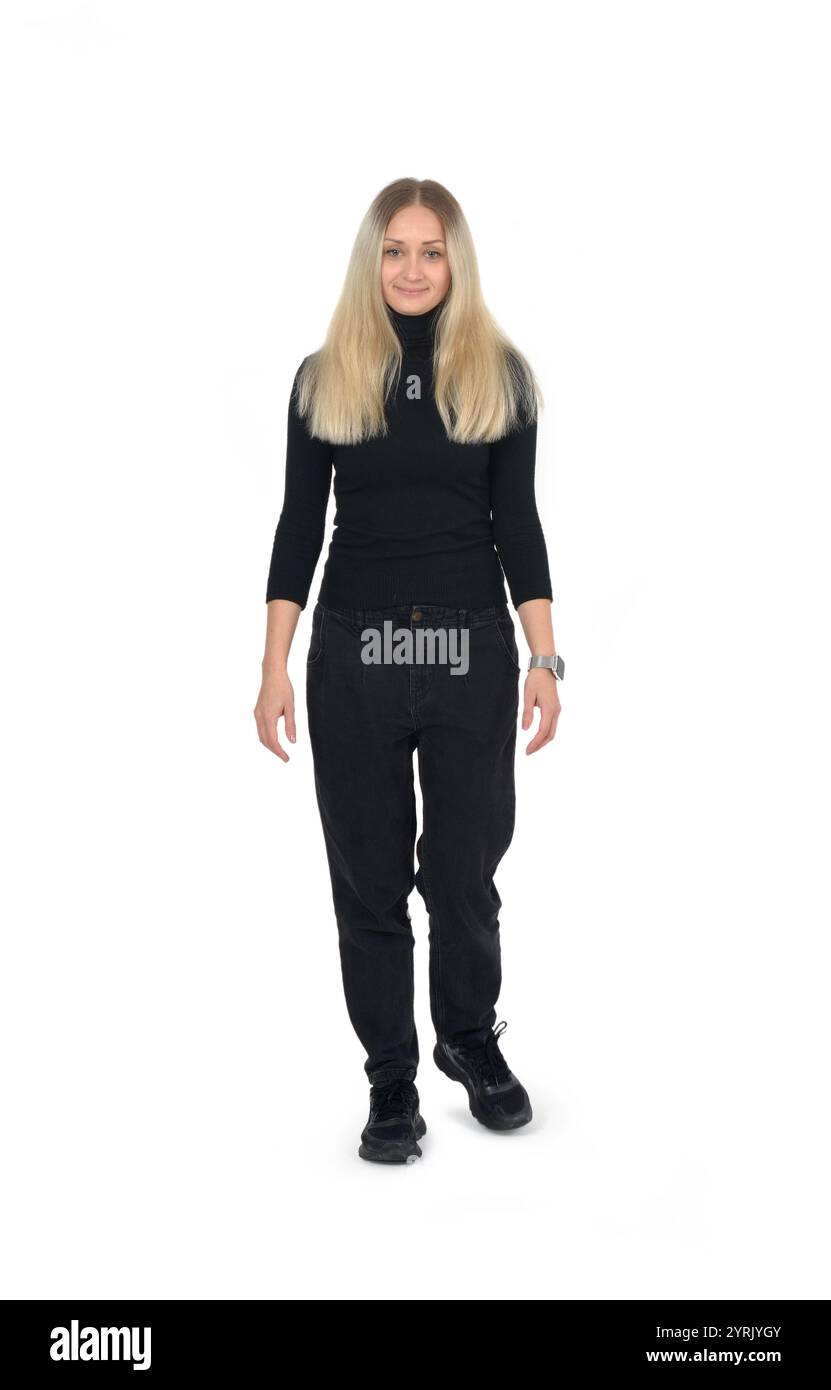 front view of a woman walking on white background Stock Photo - Alamy
