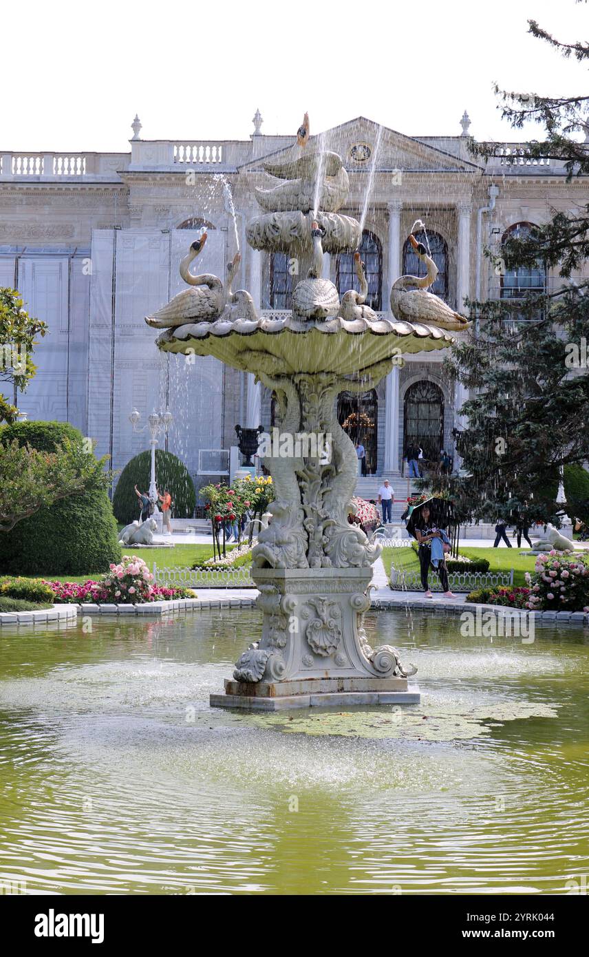 Fountain in the garden, Dolmabahce Palace, Istanbul, Turkey, on the ...