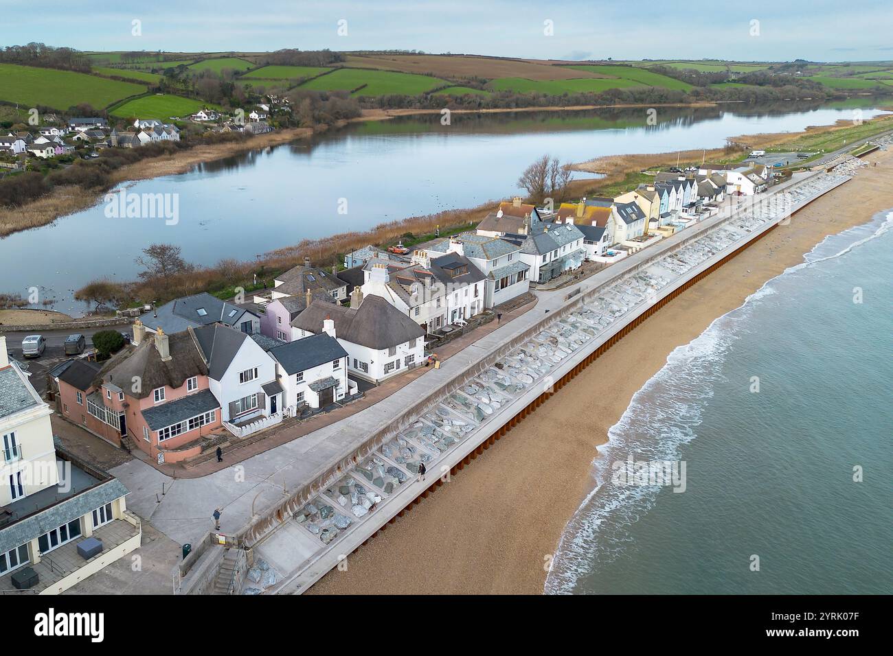 General view of Slapton Ley and Torcross Beach, South Hams, Devon, UK ...