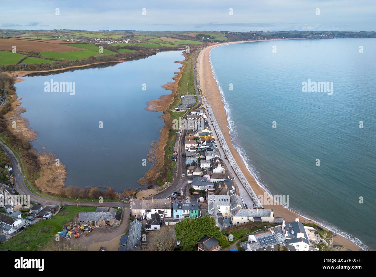 General view of Slapton Ley and Torcross Beach, South Hams, Devon, UK ...