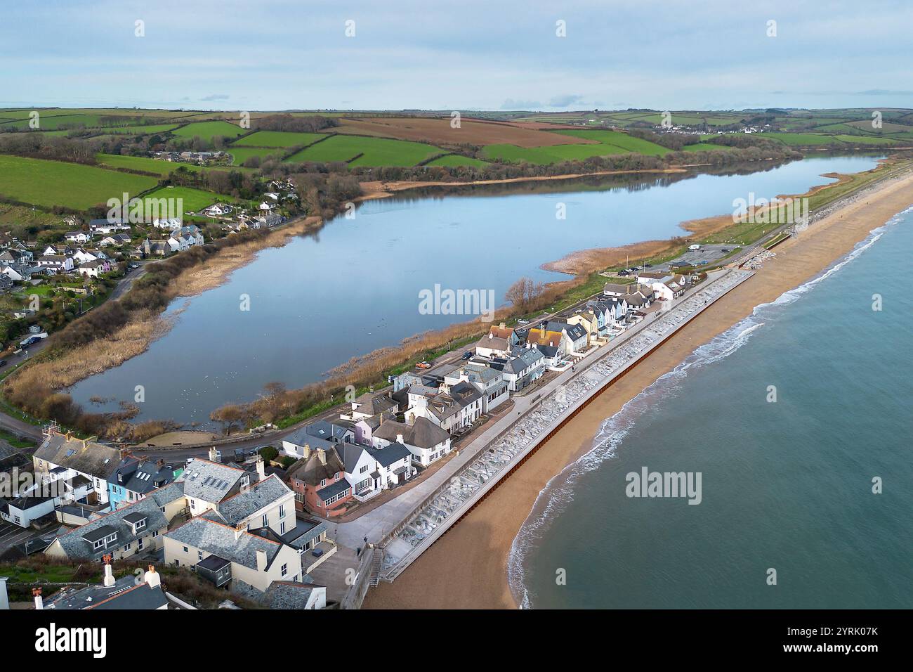 General view of Slapton Ley and Torcross Beach, South Hams, Devon, UK ...