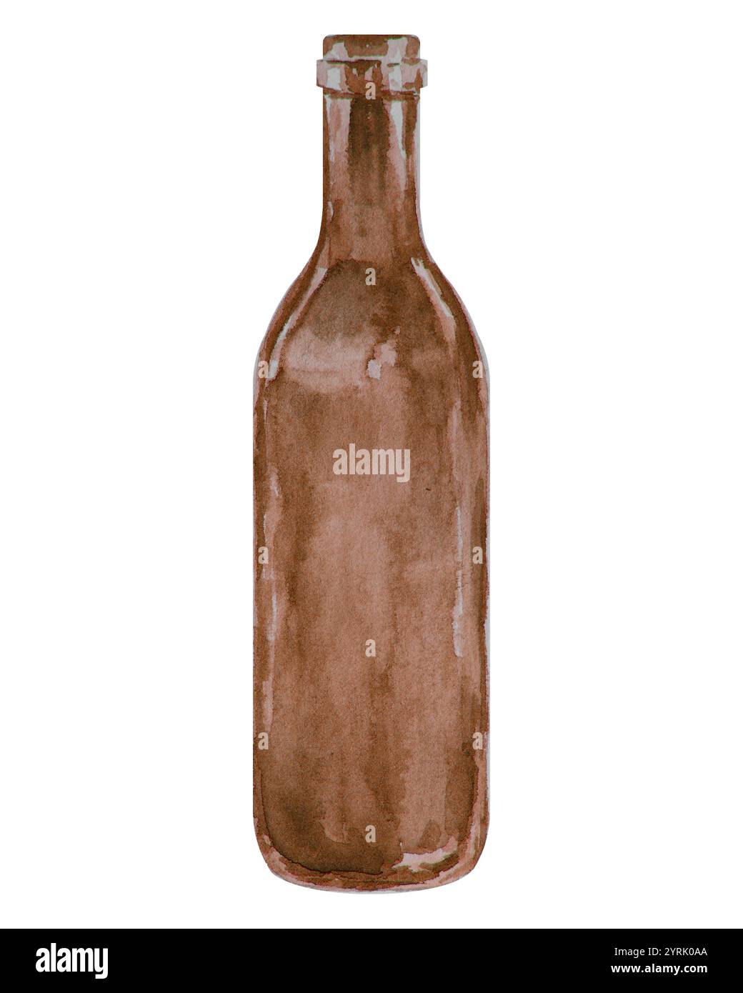 Watercolor illustration of a brown glass beer bottle with a simple ...