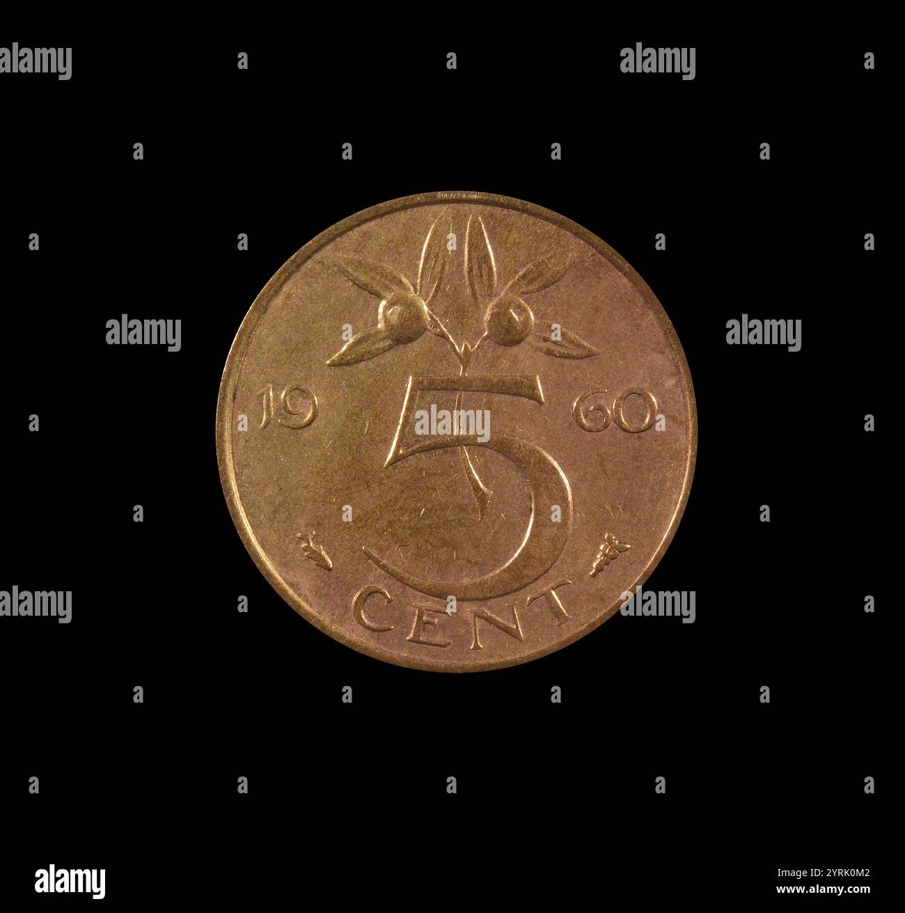 Obverse of Five cent coin made by Netherlands in 1980, that shows ...