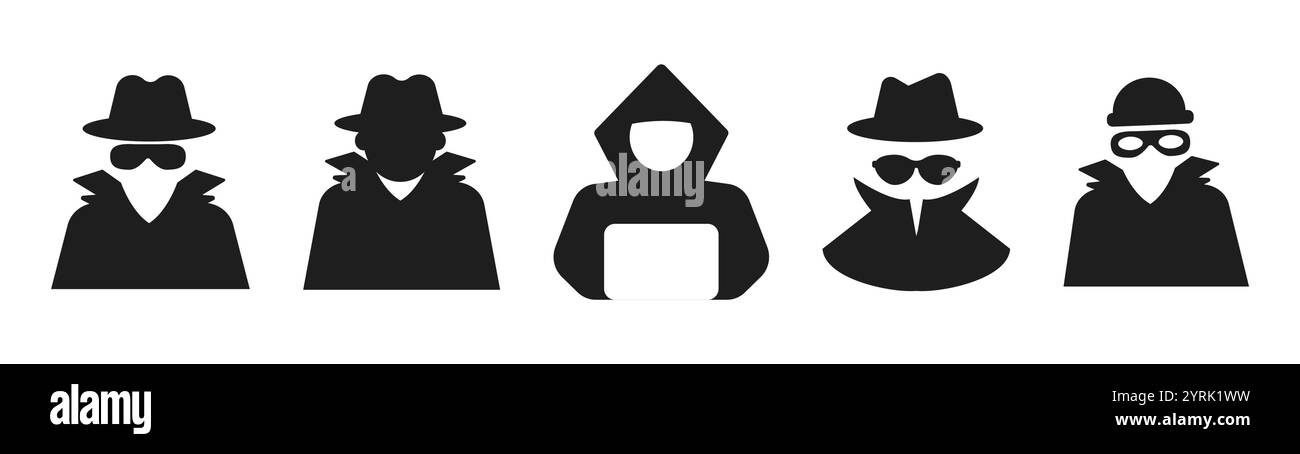 Incognito icon, mystery secret spy or detective silhouette, figure with ...