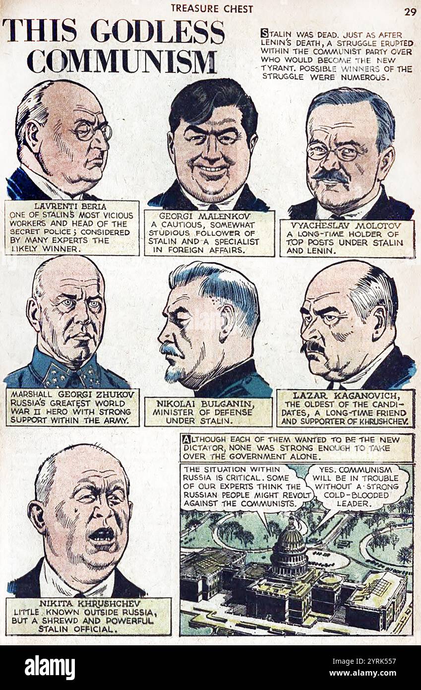 Cartoon depiction of Soviet leadership including, Beria, Malenkov ...