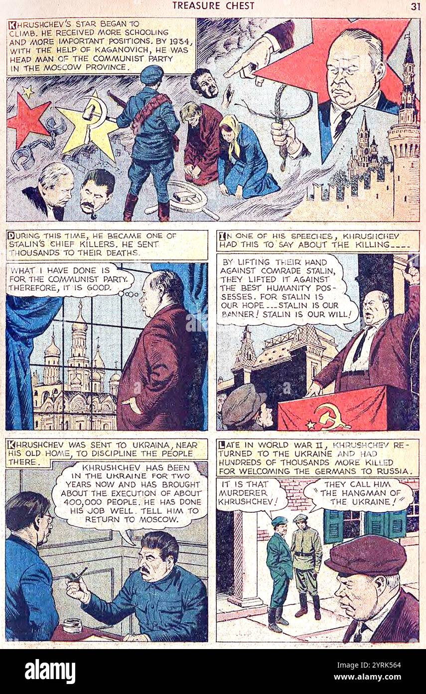 Cartoon depiction of the rise of Nikita Khruschev in the USSR. "This Godless Communism" was an ...
