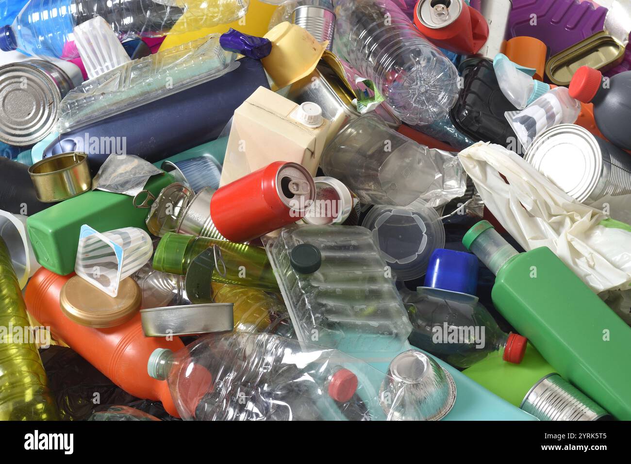 full frame of trash plastics and cans on white background Stock Photo ...