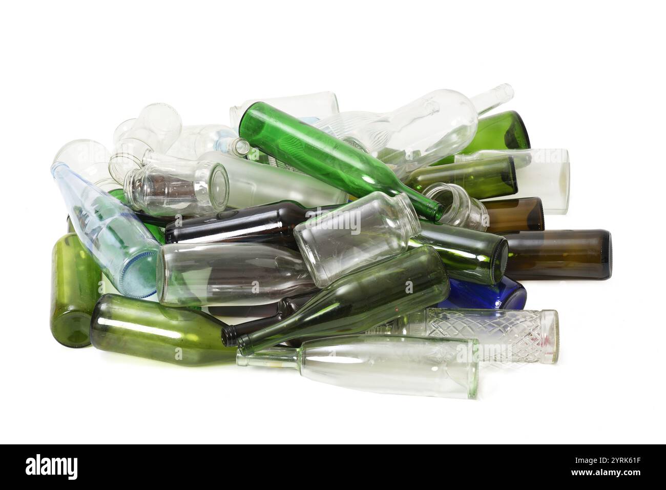 elevated view of a group of bottles isolated on white background Stock ...