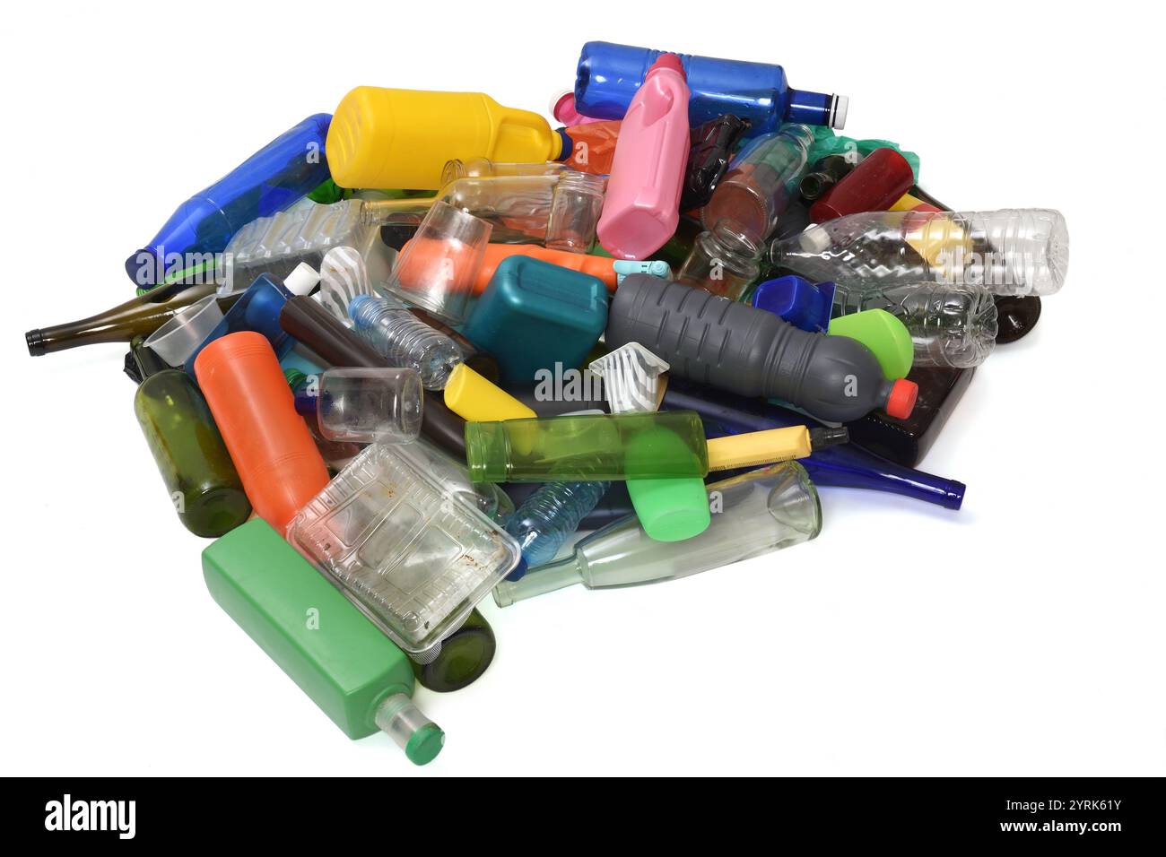 garbage, group of plastic and glass containers isolated on white ...