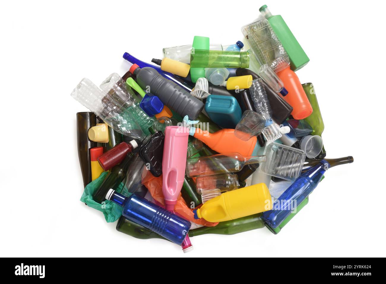 garvage, group of plastic and glass containers isolated on white ...