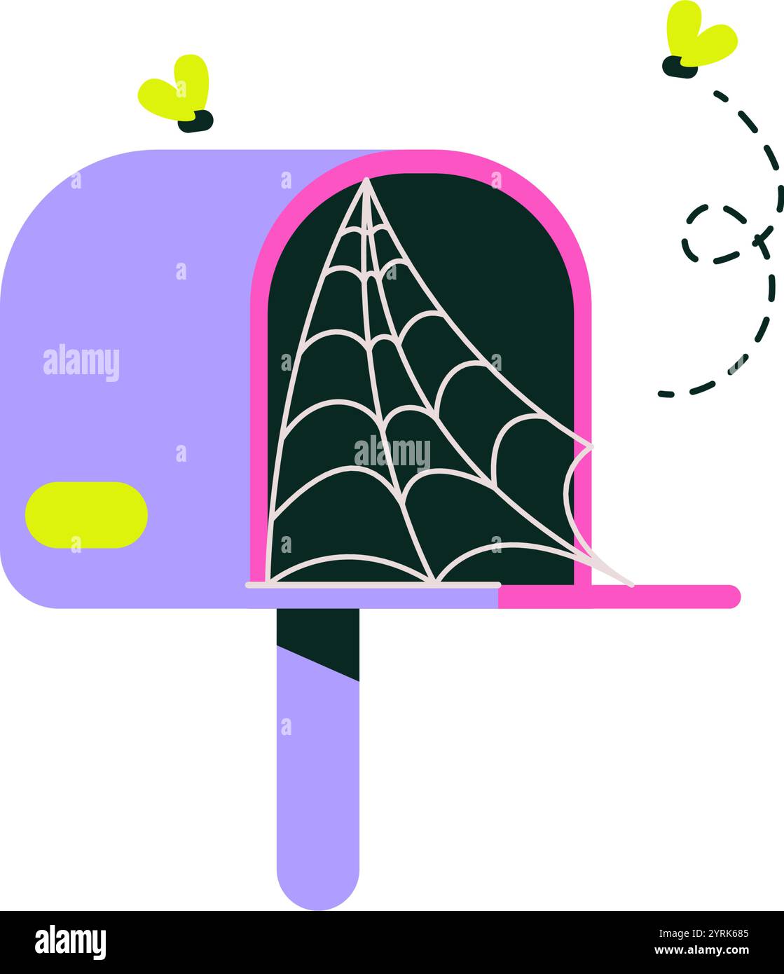 Mailbox With Spider Web And Flies In Flat Vector Illustration ...