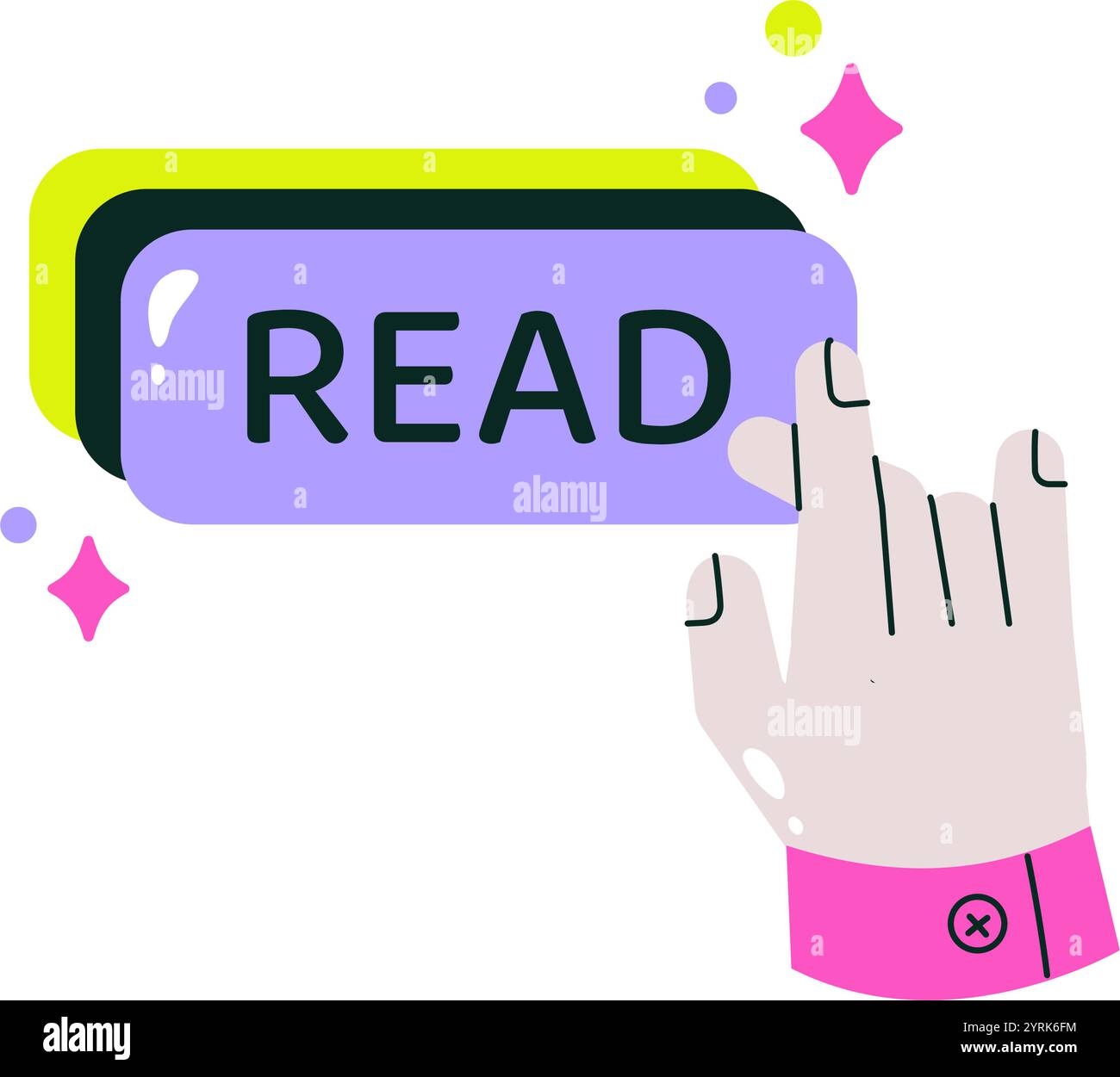 Hand Interacting With A Read Button In Flat Vector Illustration ...