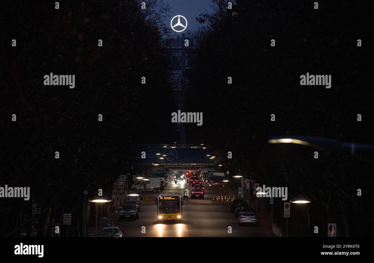 Stuttgart, Germany. 04th Dec, 2024. Cars drive along Mercedesstrasse ...