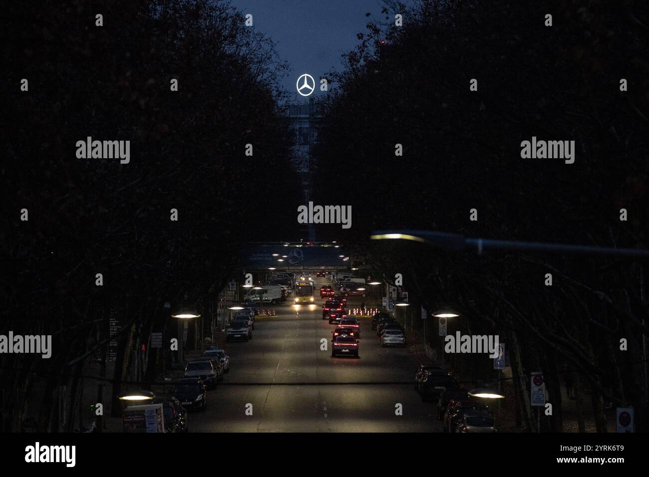 Stuttgart, Germany. 04th Dec, 2024. Cars drive along Mercedesstrasse ...