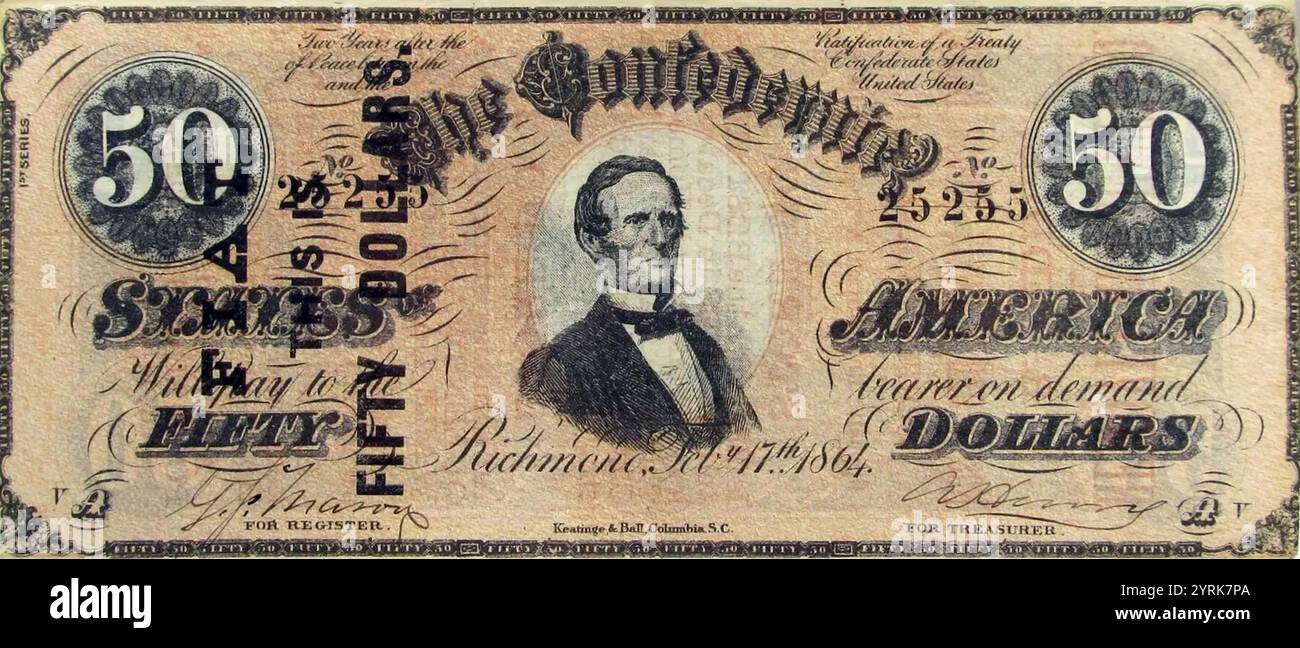 Confederacy banknote at the beginning of the American Civil War Stock ...