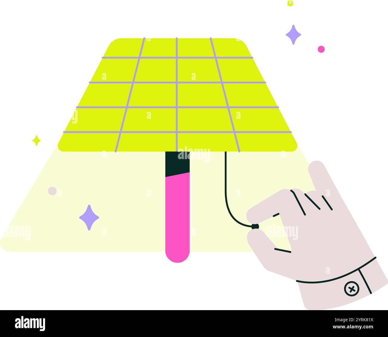 Solar Panel With Robotic Hand Activating Switch In Flat Vector ...