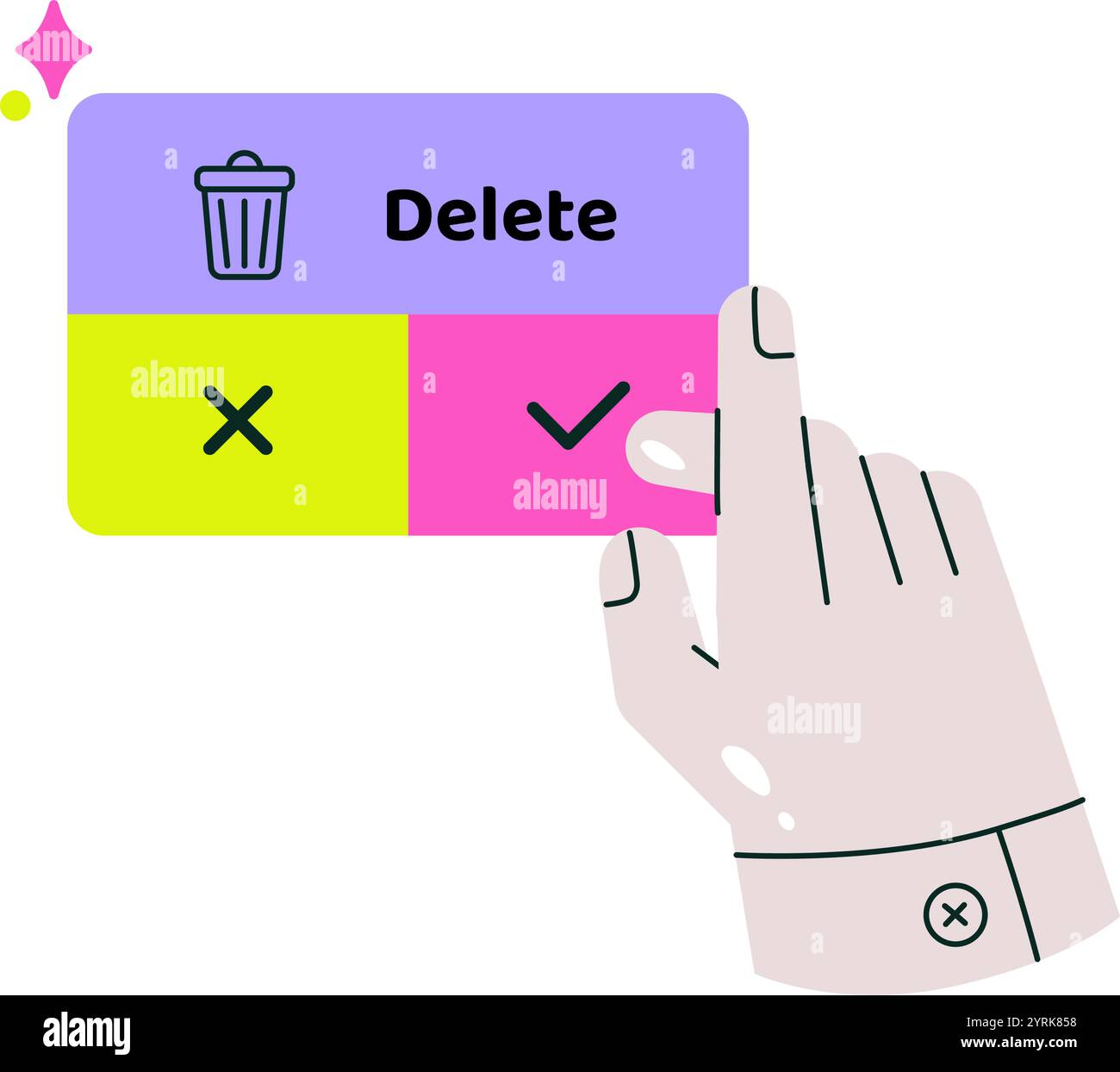 Hand Confirming Delete Action In Flat Vector Illustration Symbolizing ... Hand Confirming Delete Action In Flat Vector Illustration Symbolizing ...