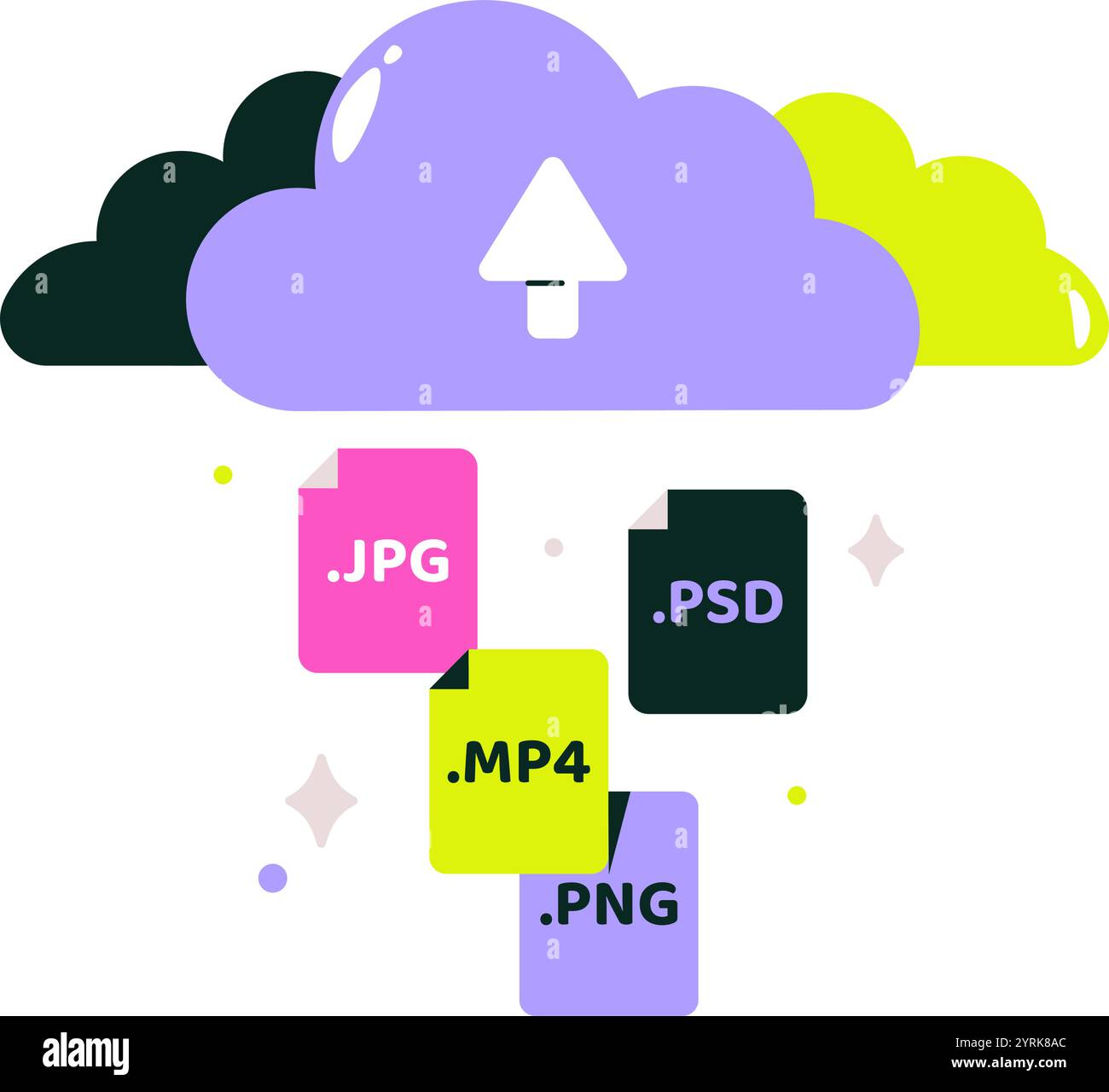 Cloud Uploading Media Files In Flat Vector Illustration Symbolizing ...