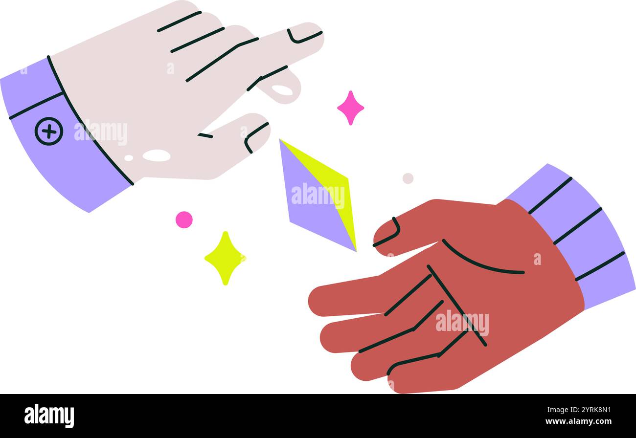 Robotic And Human Hands Exchanging Diamond In Flat Vector Illustration ...