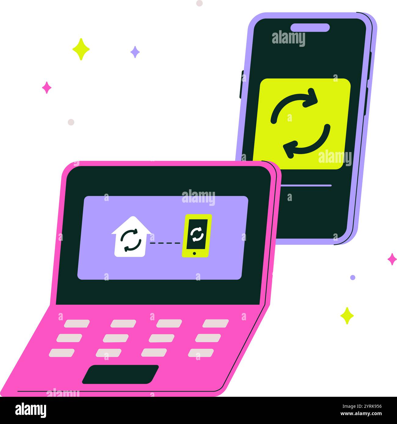 Laptop And Smartphone Displaying Synchronization Icon In Flat Vector ... Laptop And Smartphone Displaying Synchronization Icon In Flat Vector ...