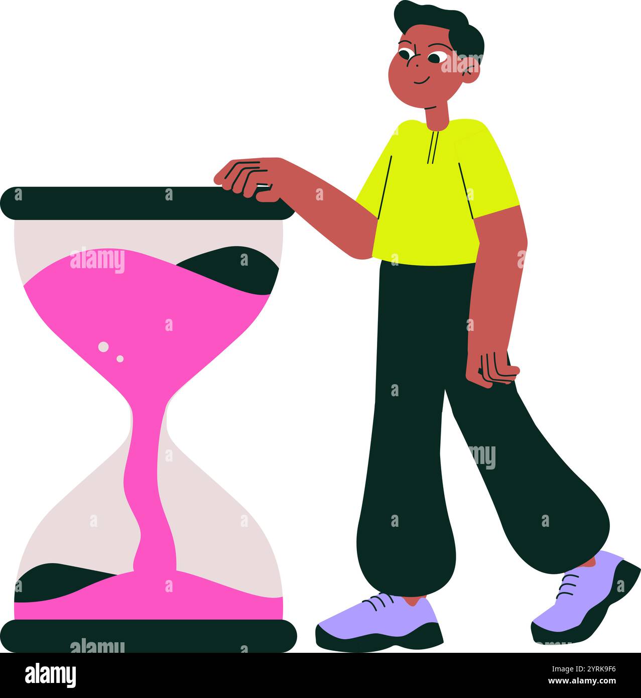 Male Character Leaning On Hourglass In Flat Vector Illustration ...