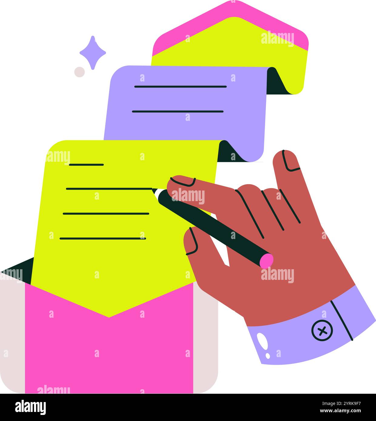 Hand Writing Letter In Envelope In Flat Vector Illustration Symbolizing ...