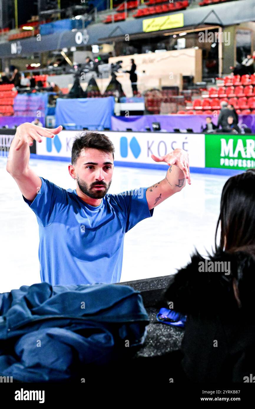 Kevin AYMOZ (FRA), during Senior Men Practice, at the ISU Grand Prix of ...
