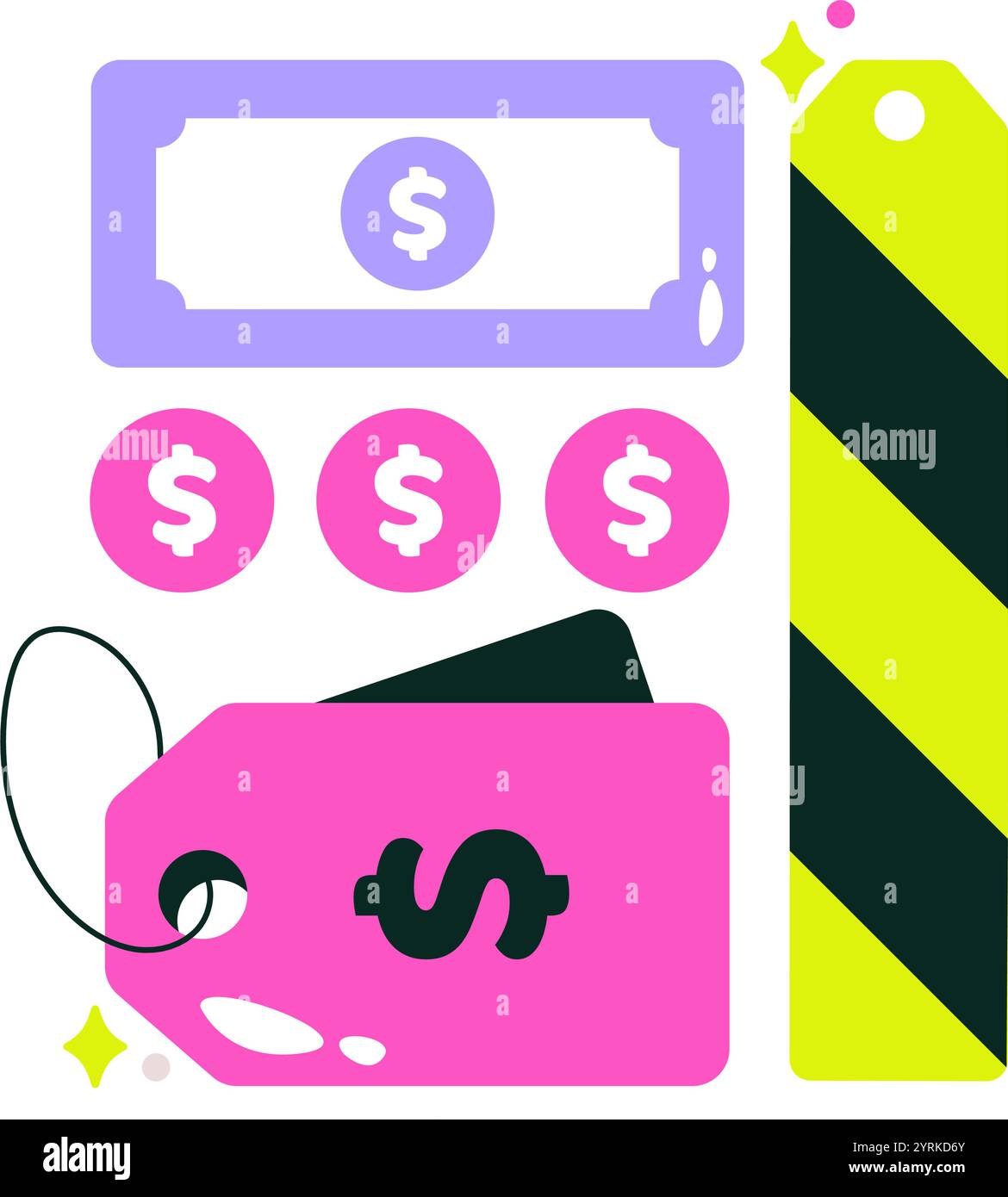 Financial Elements Including Price Tag And Coins In Flat Vector ...