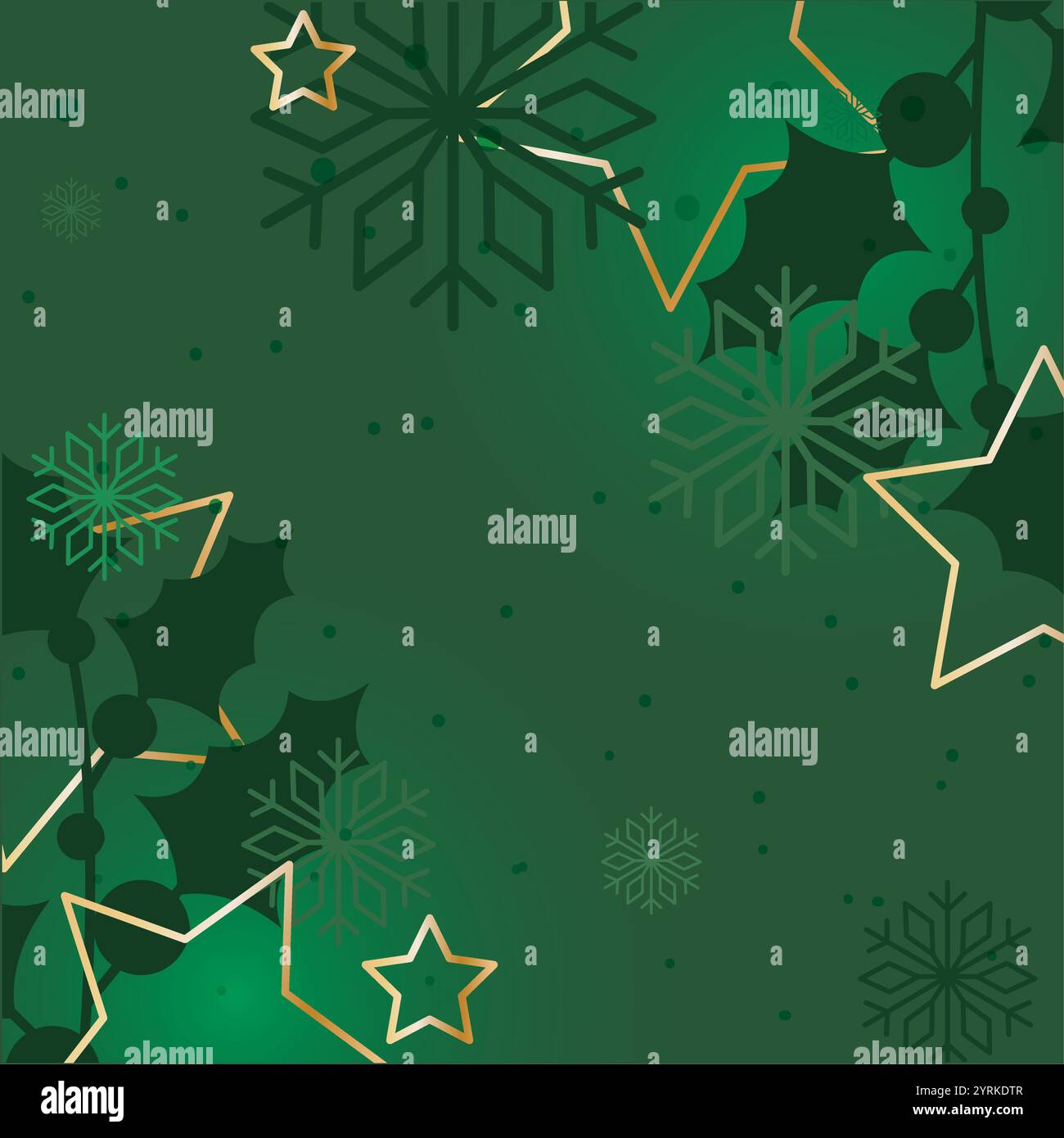 Green holiday background with stars and snowflakes Vector Stock Vector ...
