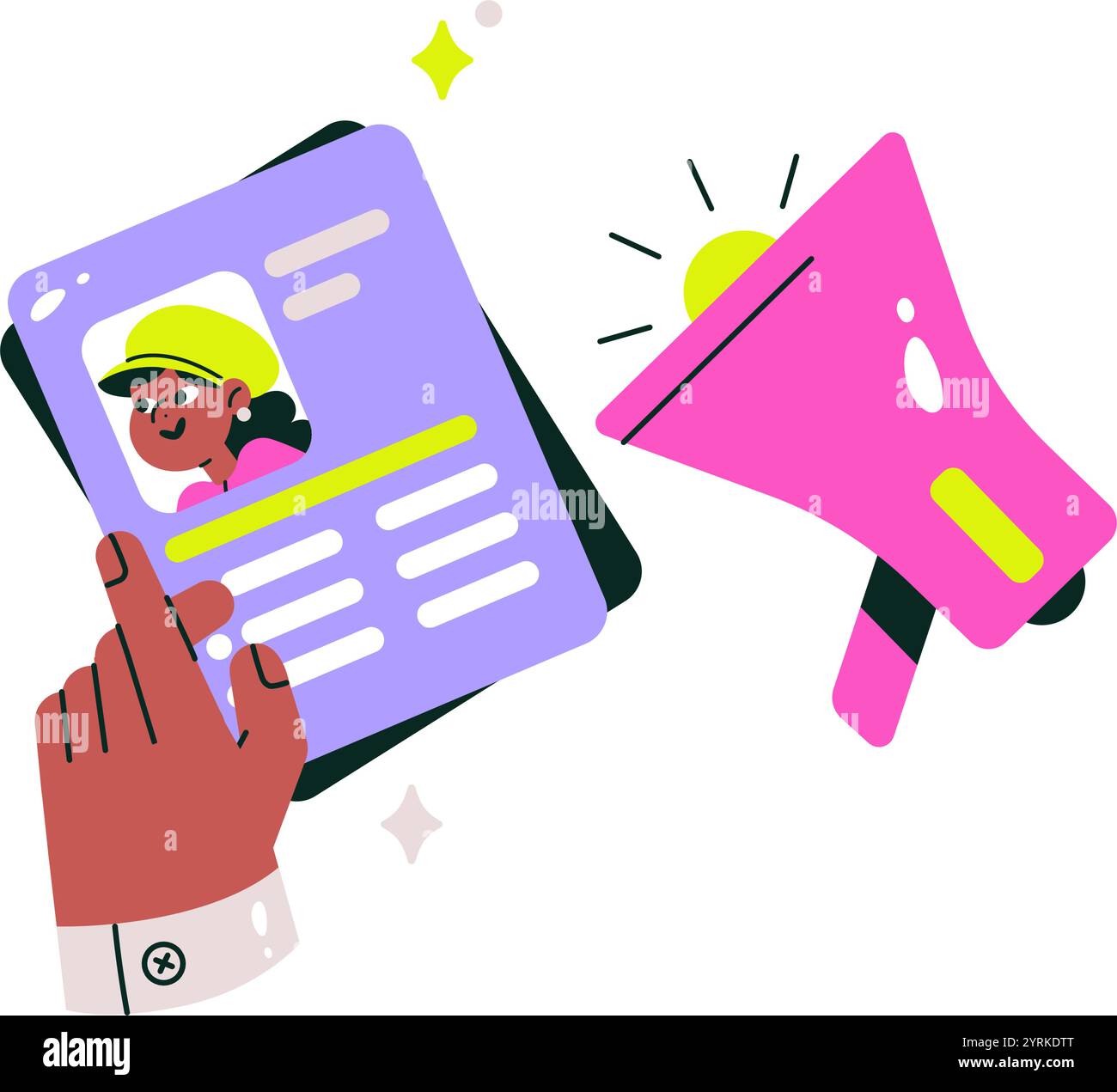 Job Application And Megaphone In Flat Vector Illustration Symbolizing ...