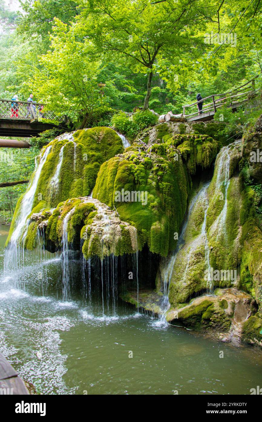 Romanian landscape. Beautiful cascade, Bigar cascade. Wild nature ...