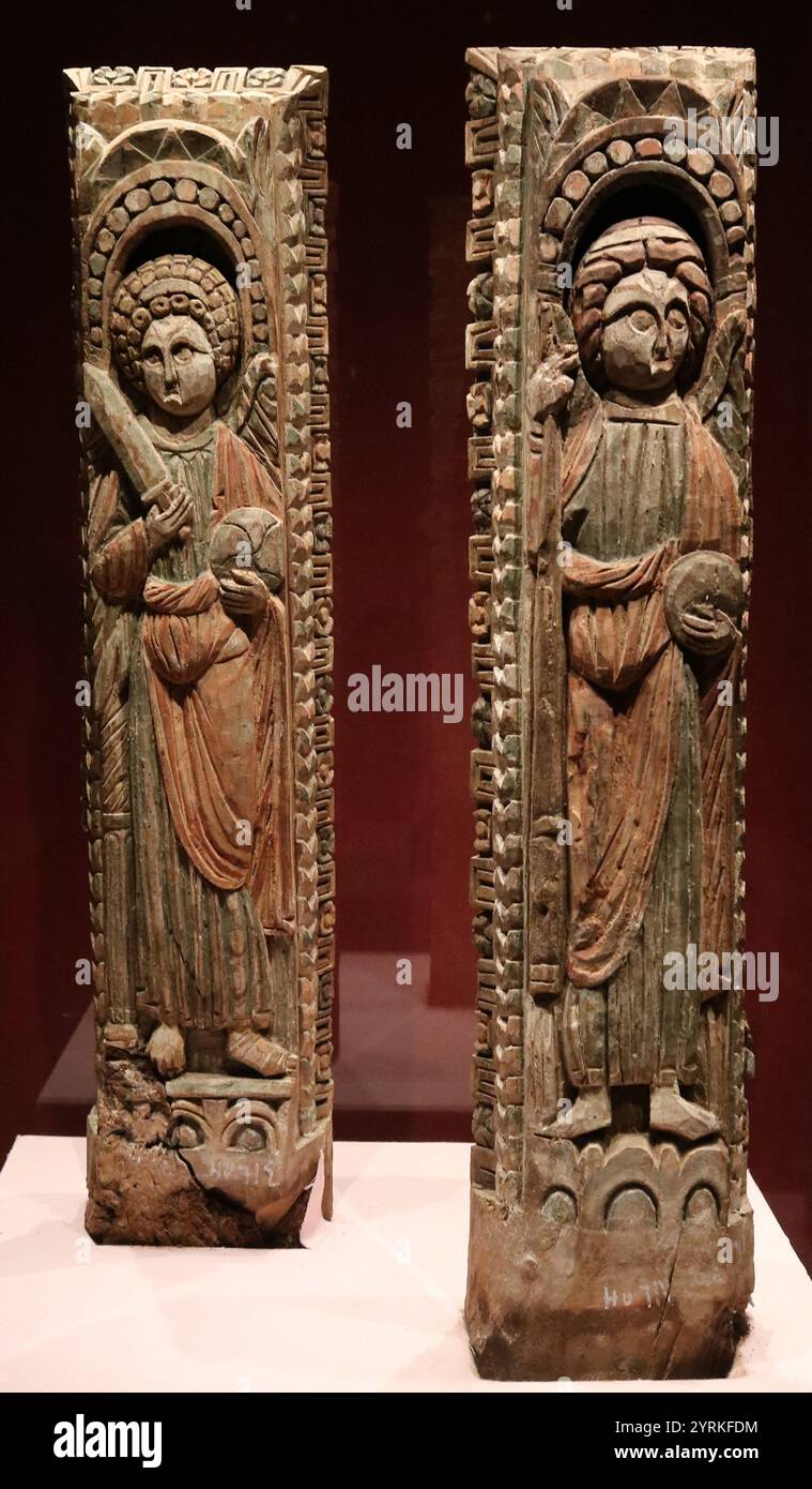 Coptic Christian wooden corbel showing Archangels Michaelof and Gabriel ...