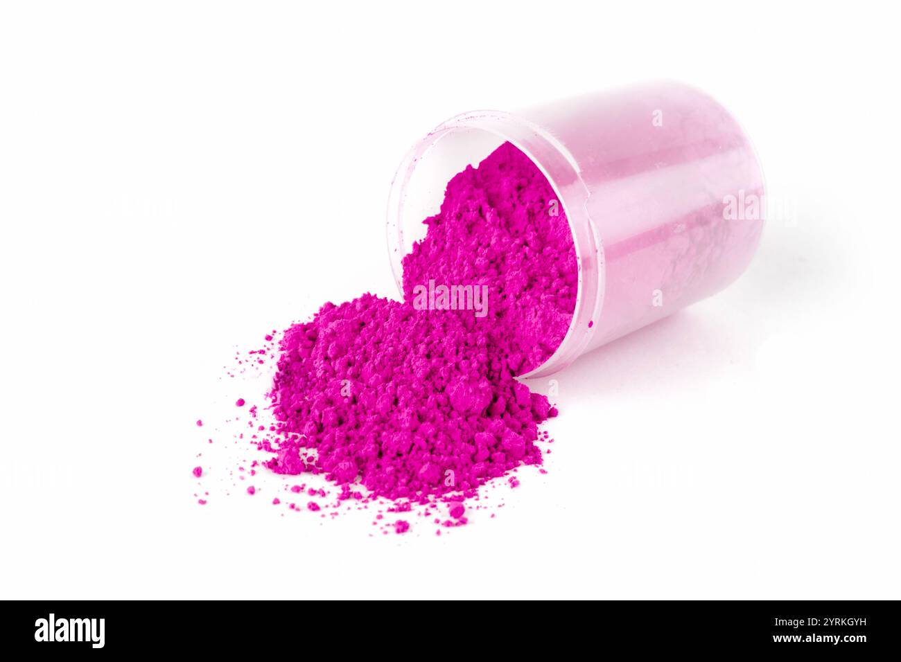 Bright Pink Powder Spills From a Clear Container on to a White Surface ...