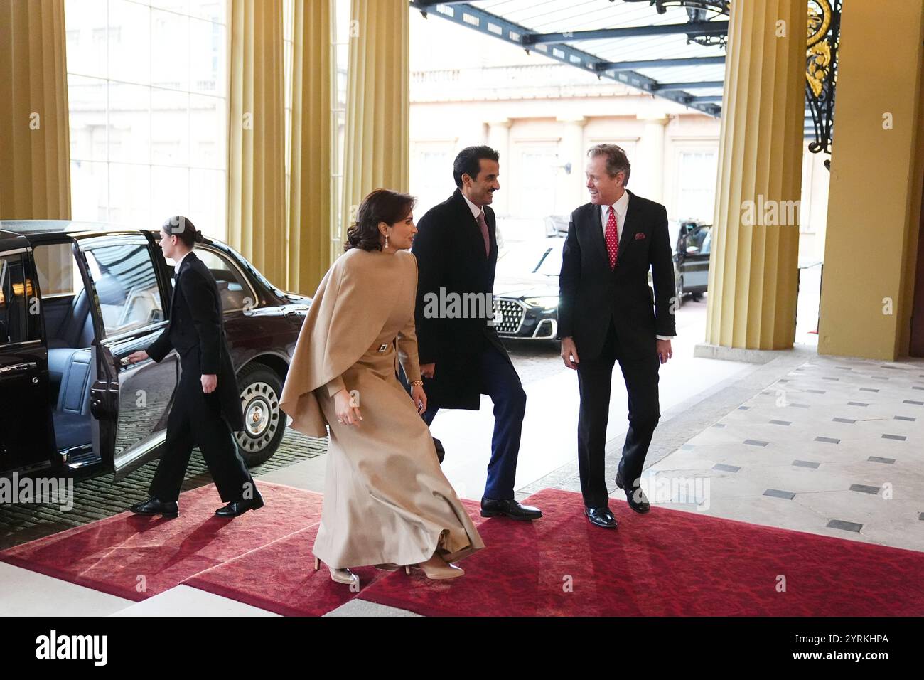 The Emir of Qatar Sheikh Tamim bin Hamad Al Thani and his wife Sheikha Jawaher arrive at ...