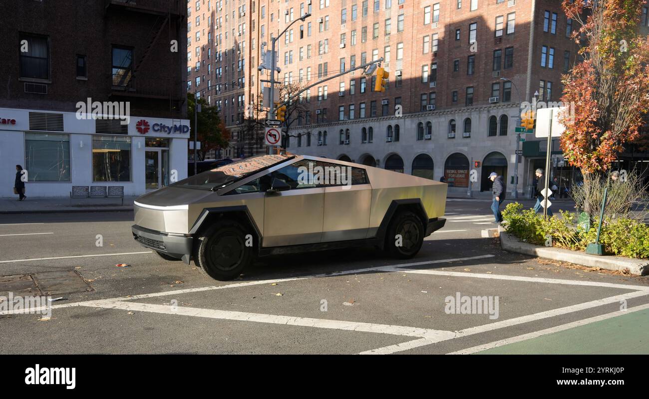 A Tesla Cybertruck parked in the Chelsea neighborhood in New York on ...