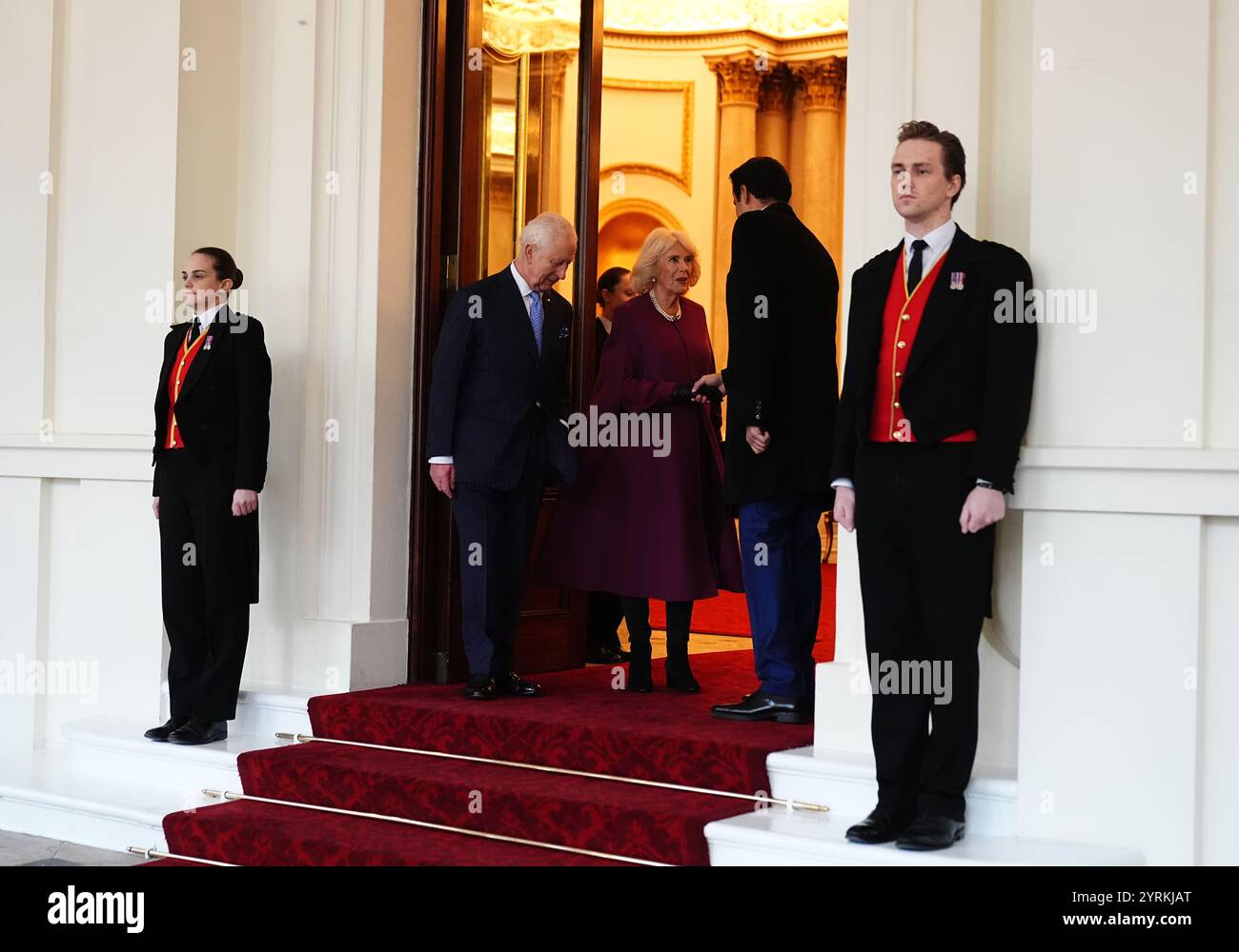 King Charles III and Queen Camilla formally bid farewell to the Emir of Qatar Sheikh Tamim bin ...