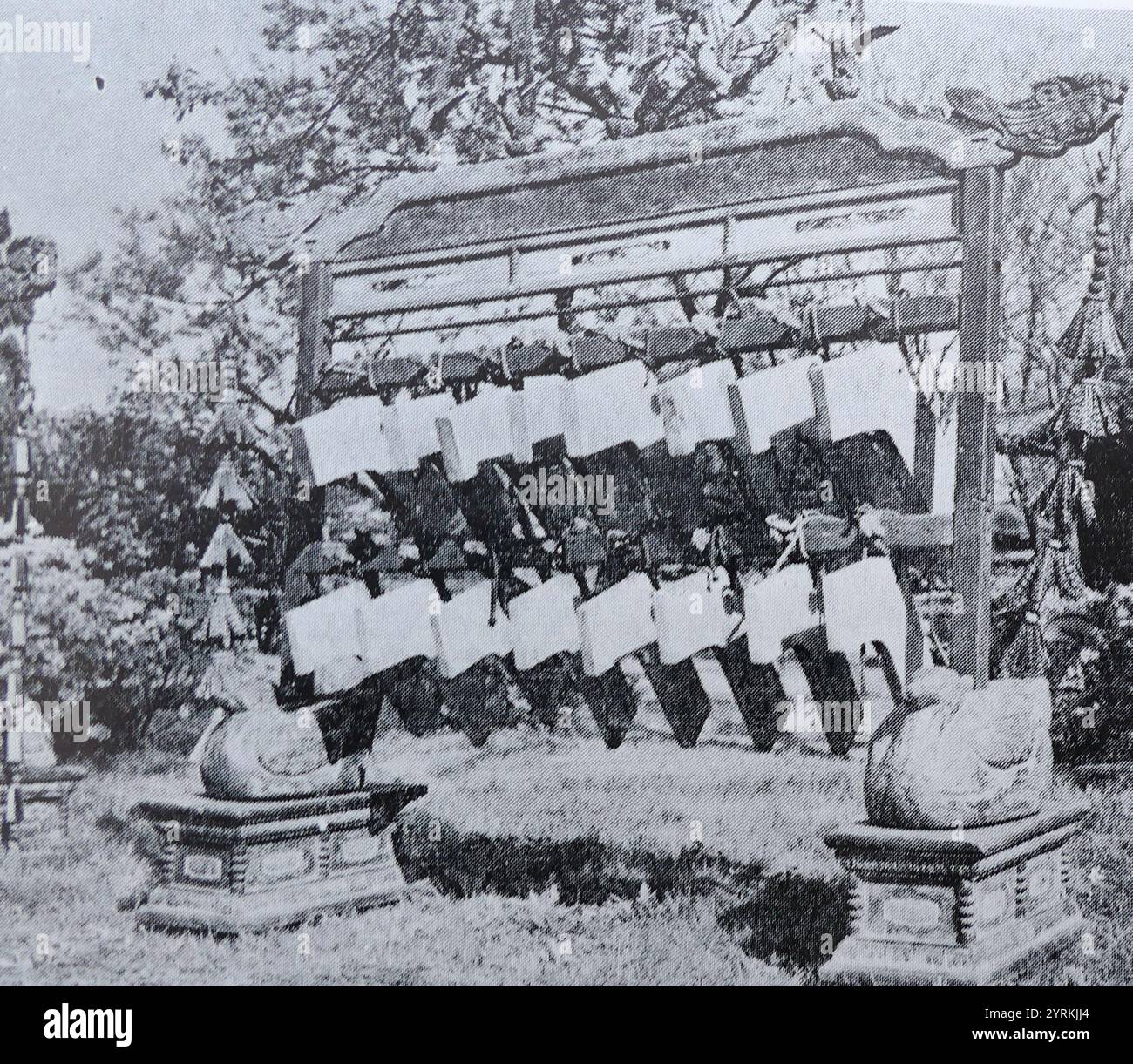 The tone of the instrument is produced by striking the slabs with a ...