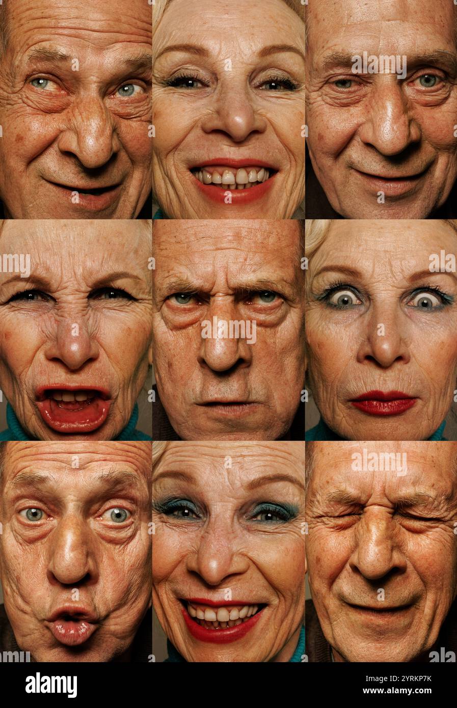 Dynamic mix of alternating portraits of elderly man and woman, each ...
