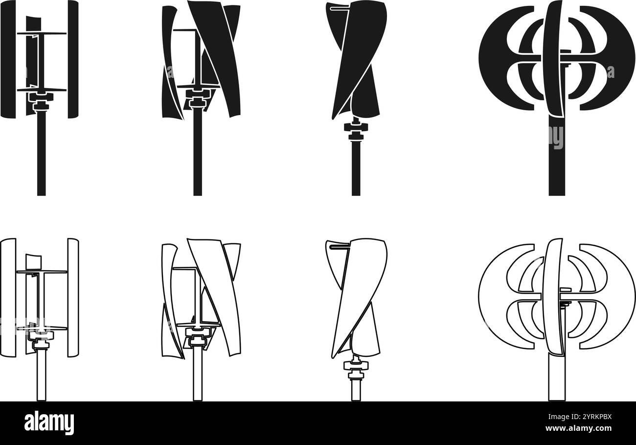 vertical axis wind turbine generator for house icon set vector ...