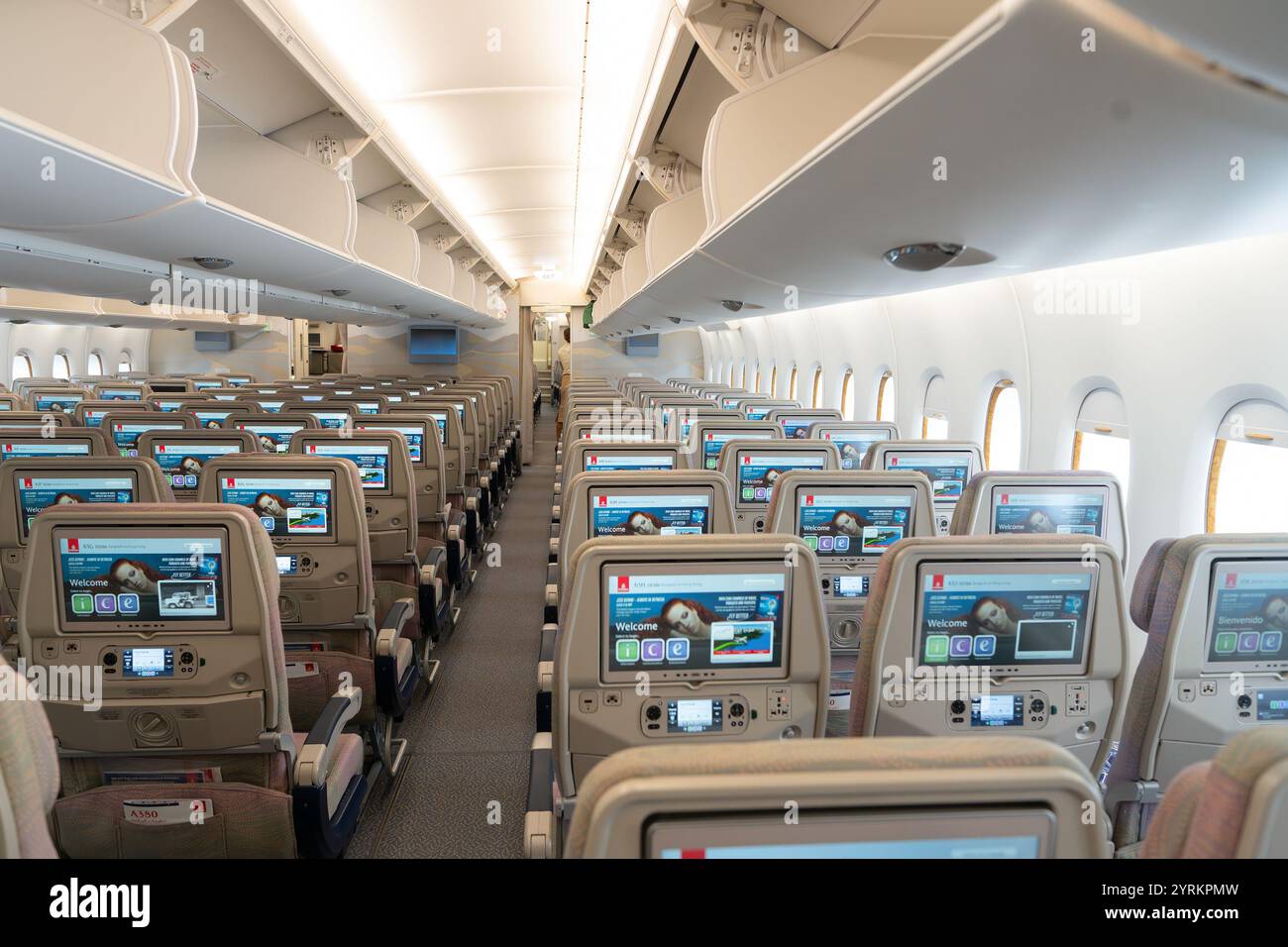 BANGKOK, THAILAND - JANUARY 09, 2019: interior shot of Economy Class in ...