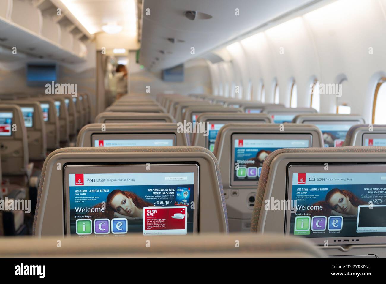 BANGKOK, THAILAND - JANUARY 09, 2019: interior shot of Economy Class in ...