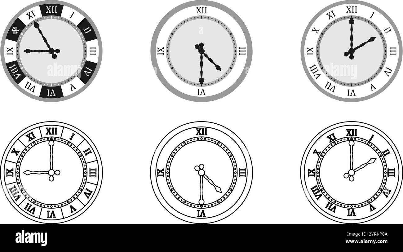 wall clock, roman wall clock with latin numeral set vector illustration ...