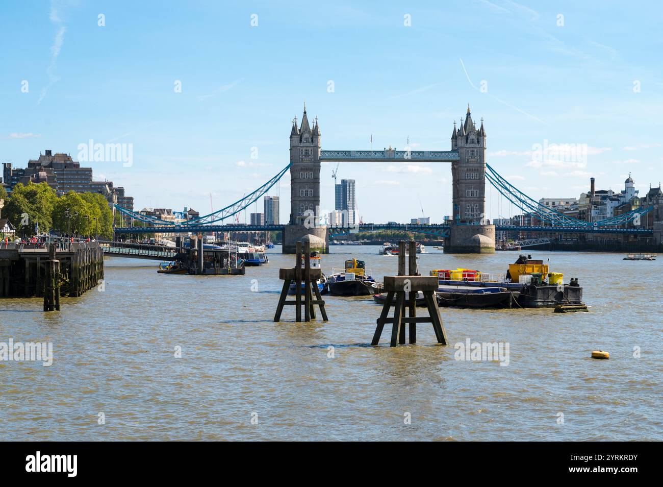 Looking east towards Tower Bridge on River Thames with Tower Millennium ...